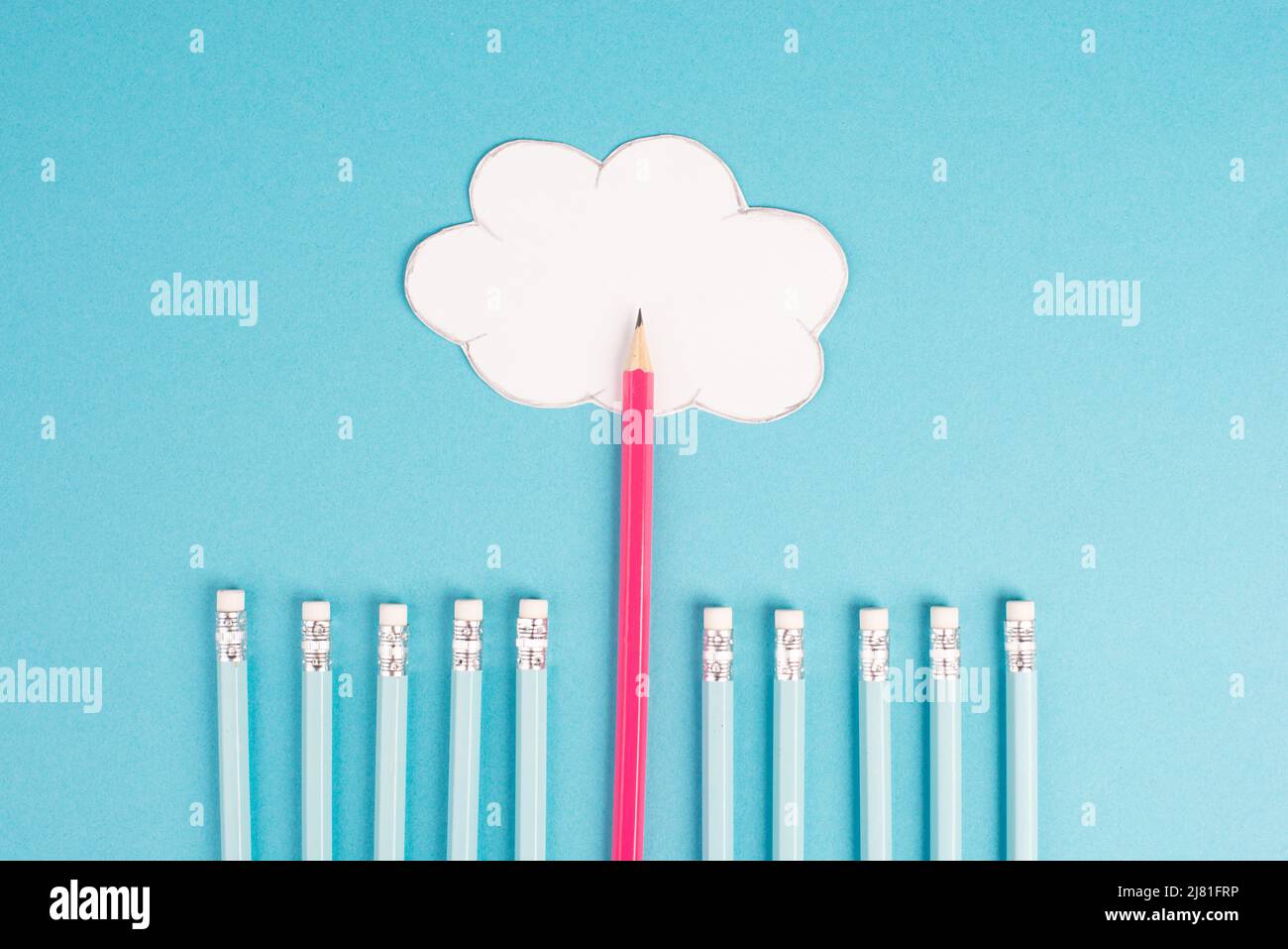 Ladder of success build with pencils, opportunity strategy, blue ...