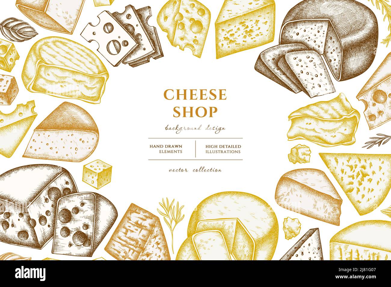 Cheese hand drawn illustration design. Background with vintage brie ...