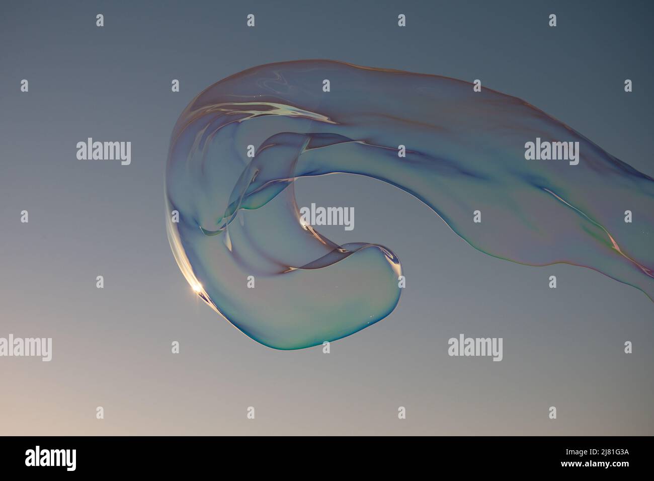 Flying soap bubbles on sky blue background Stock Photo - Alamy