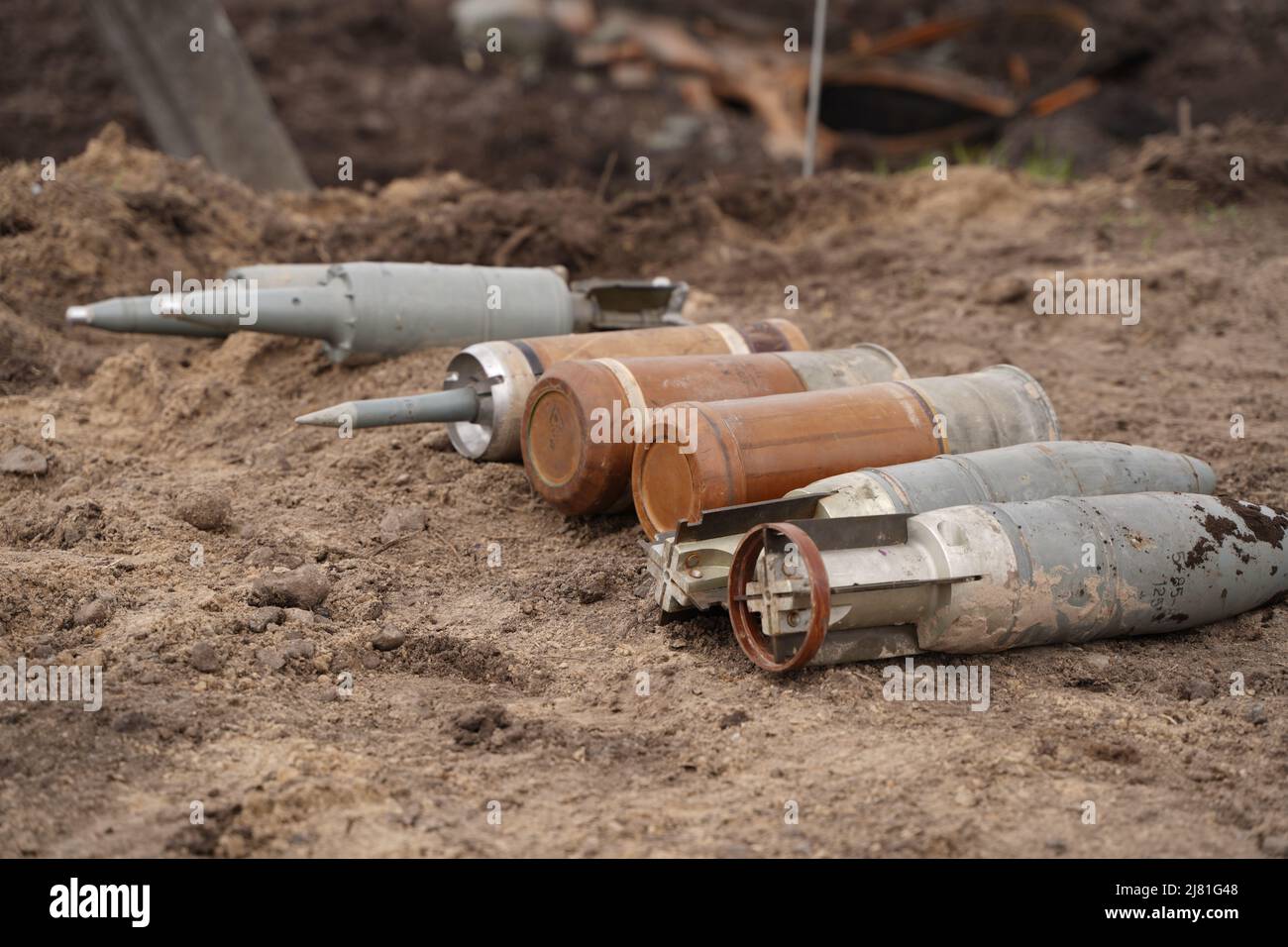 Demining by troops of the territory. Many mines, shells, artillery ...
