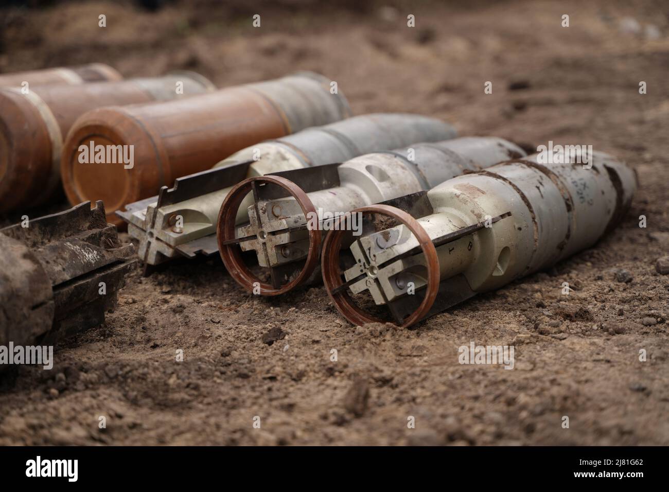 Demining by troops of the territory. Many mines, shells, artillery ...