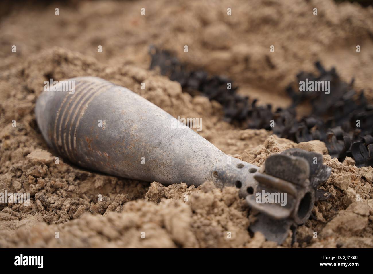 Demining by troops of the territory. Many mines, shells, artillery ...