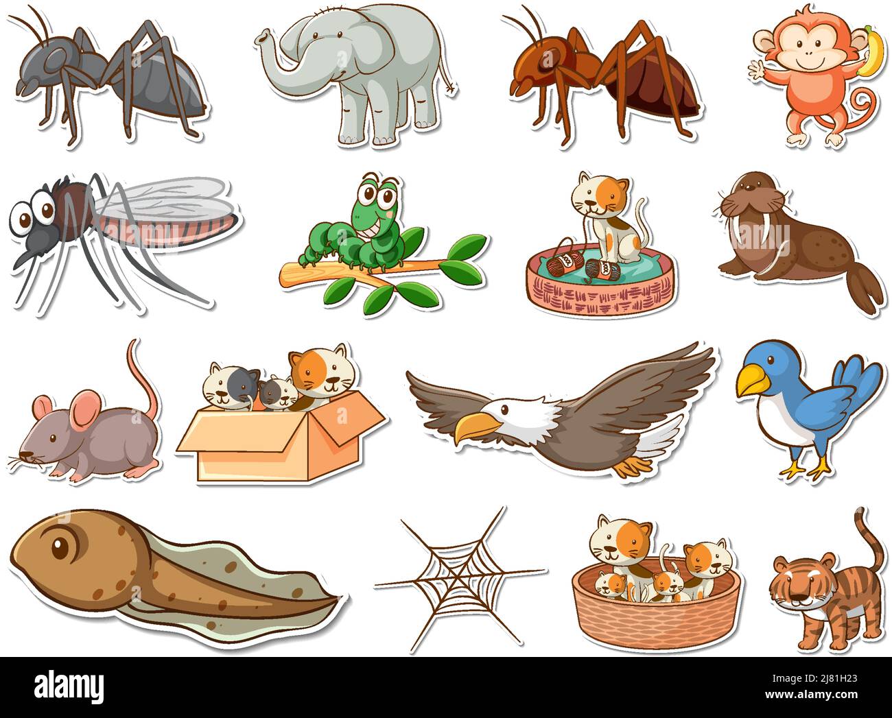 Sticker set of cartoon wild animals illustration Stock Vector Image ...