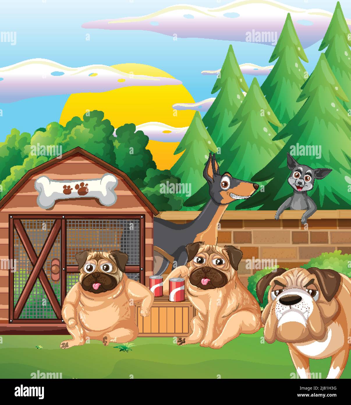 Outdoor scene with cartoon dogs illustration Stock Vector Image & Art ...