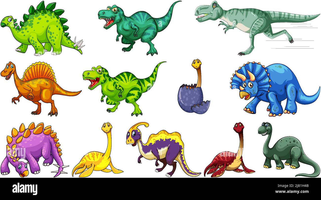 Many dinosaurs on white background illustration Stock Vector Image ...