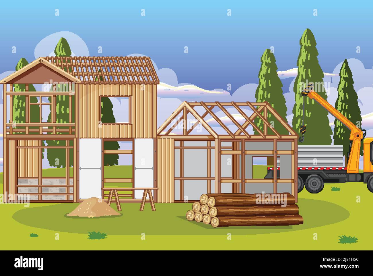 Scene of building construction site illustration Stock Vector Image ...