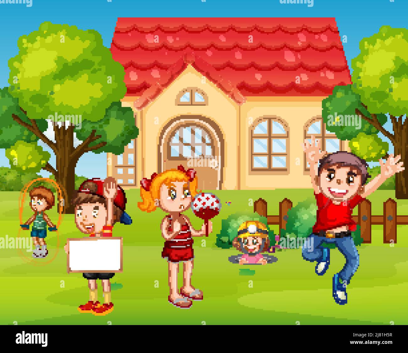 House scene with many kids illustration Stock Vector Image & Art - Alamy