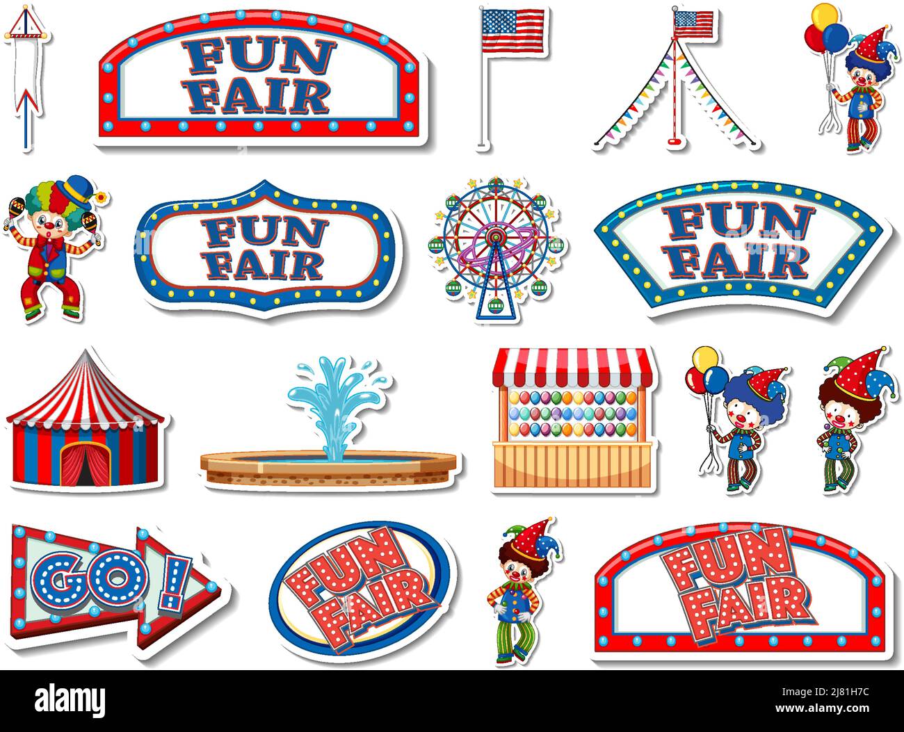 Sticker set of amusement park and fun fair objects illustration Stock ...