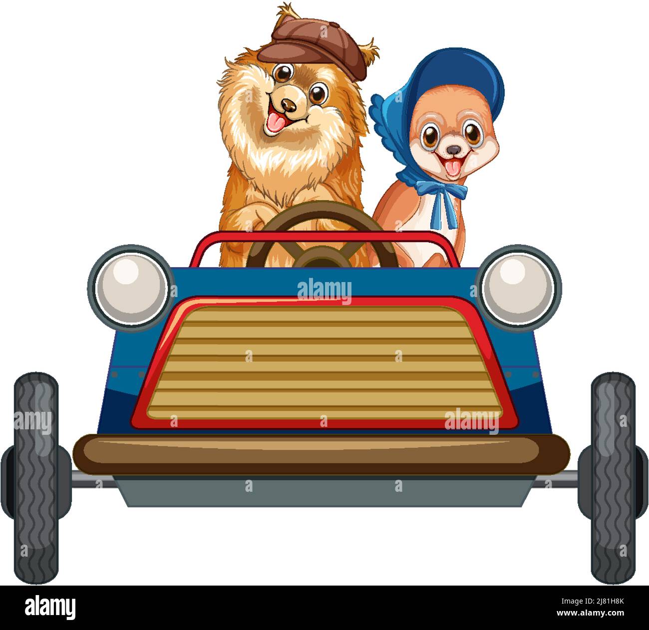 Funny dog cartoon character driving car on white background ...