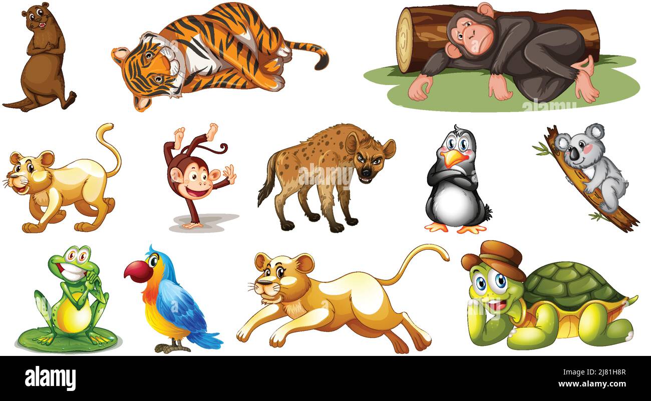 Different wild animals on white background illustration Stock Vector ...
