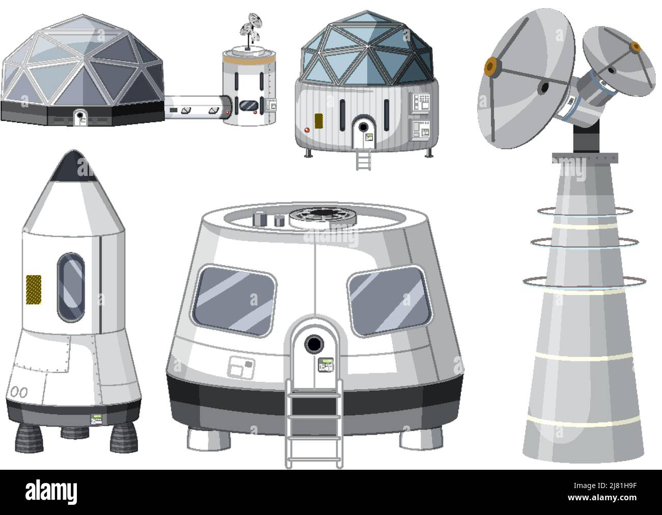 Set of spaceship and satellite objects illustration Stock Vector Image ...