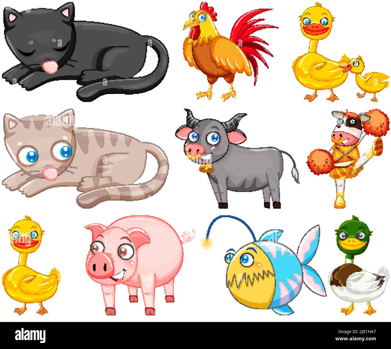 Cute animals with happy smile illustration Stock Vector Image & Art - Alamy