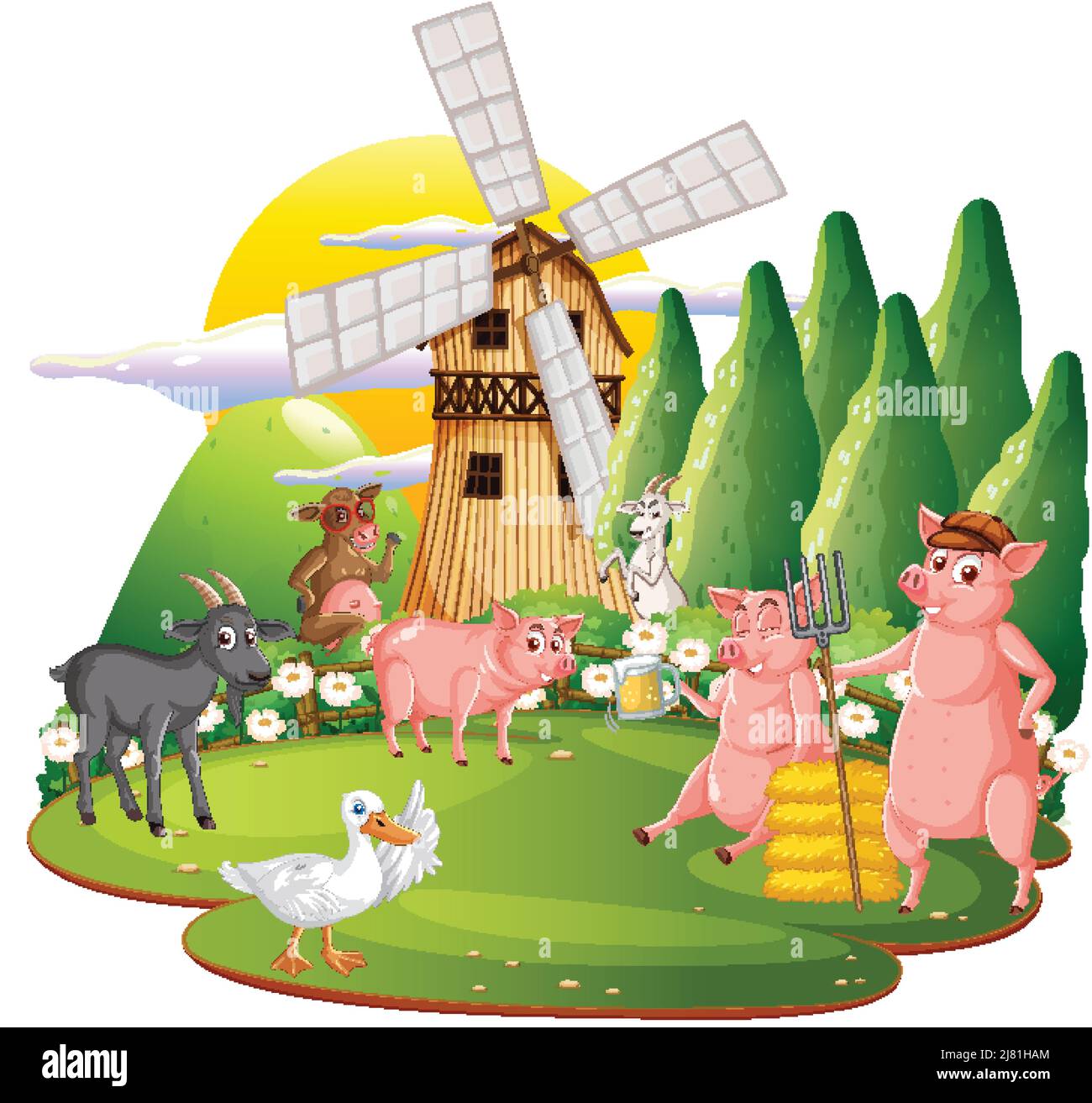 Happy animals in farm cartoon illustration Stock Vector Image & Art - Alamy