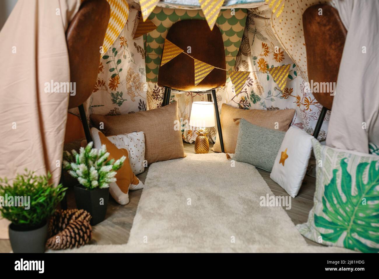 Interior of diy tent at home Stock Photo - Alamy
