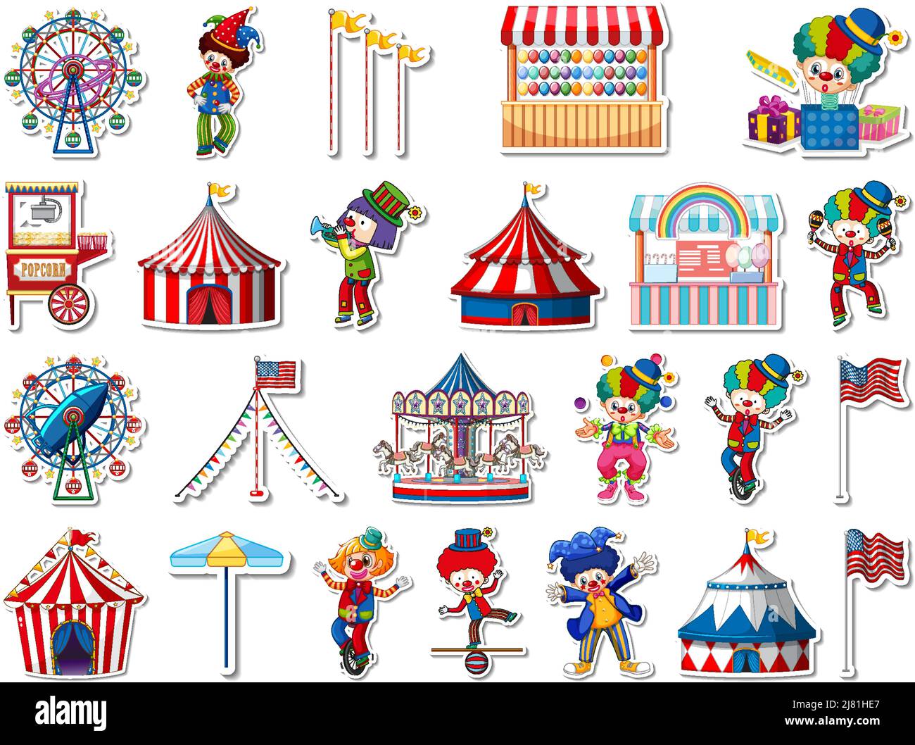 Sticker set of amusement park and fun fair objects illustration Stock ...