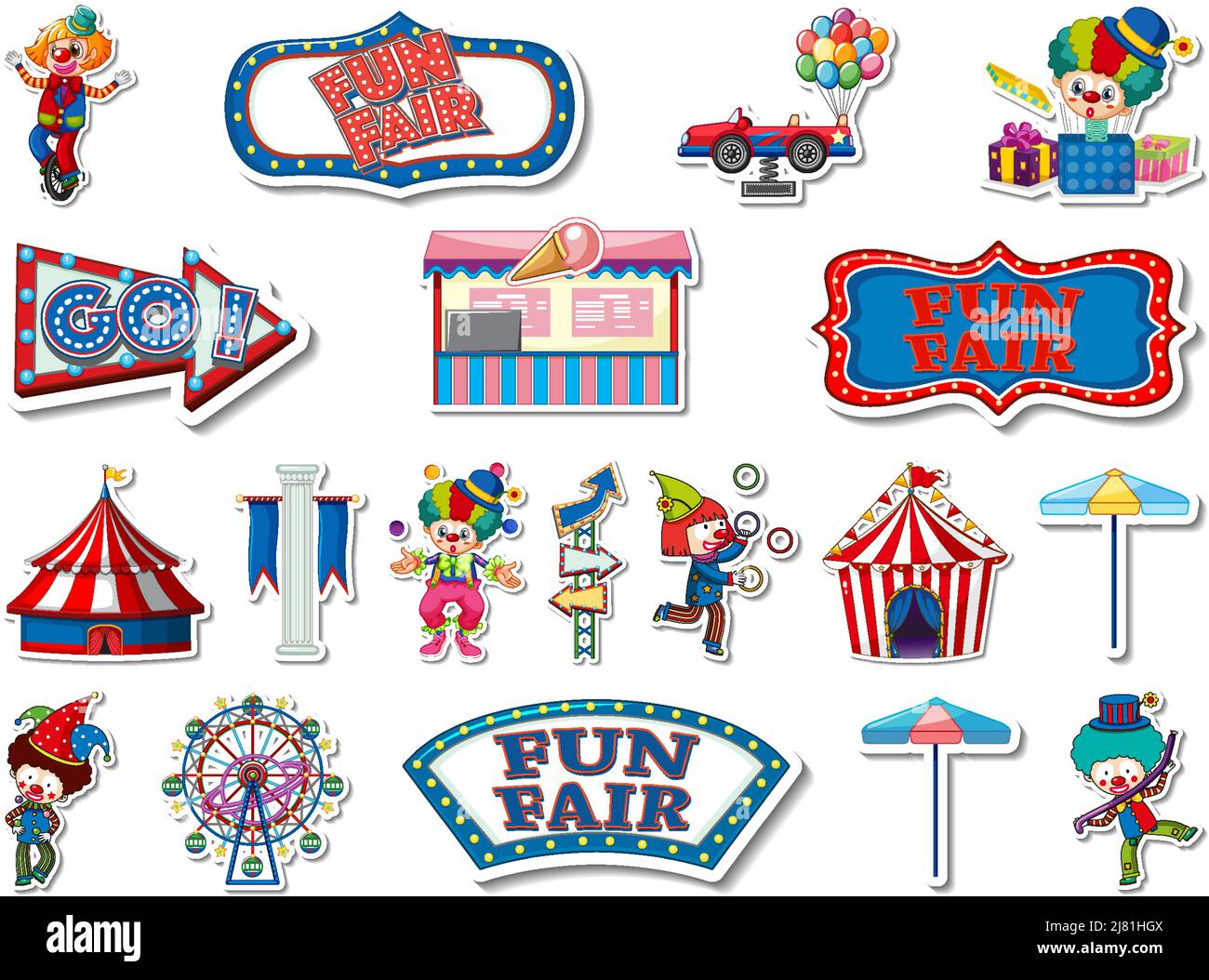 Sticker set of amusement park and fun fair objects illustration Stock ...