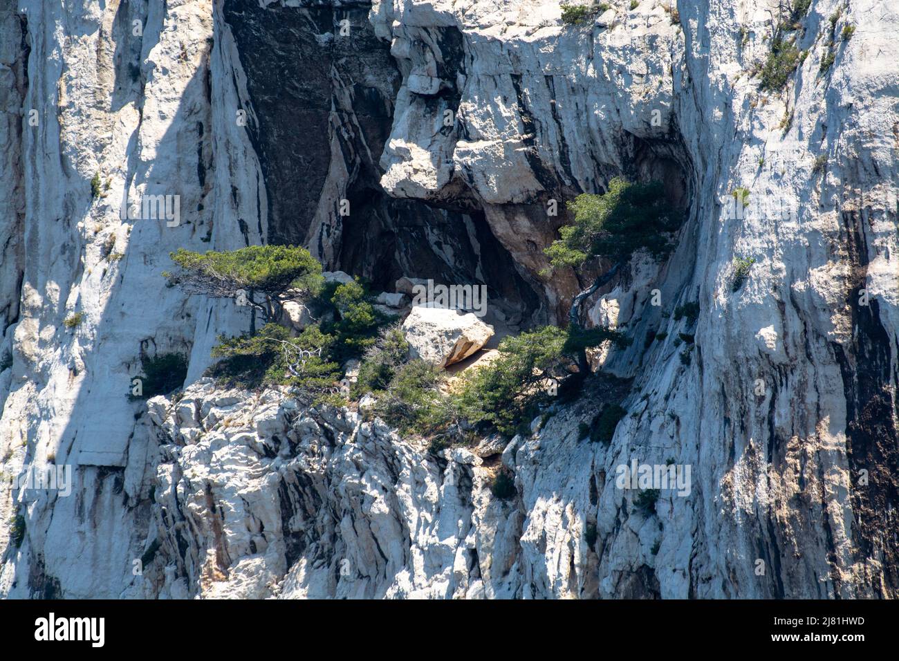 Limestone cliffs and blue sea near Cassis, boat excursion to Calanques ...