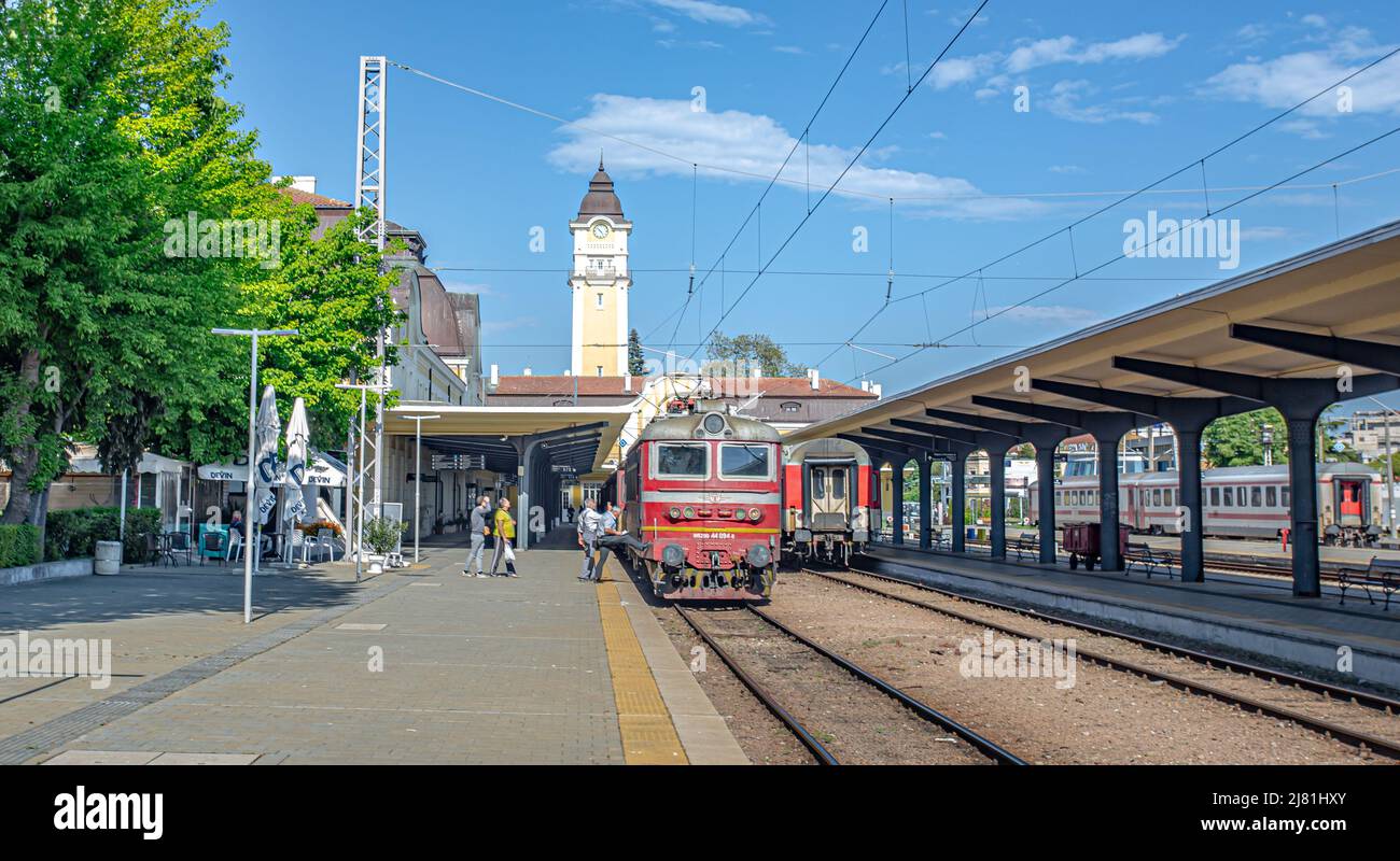 The central railway station of Burgas Bulgaria.Burgas is surrounded by the Burgas Lakes and ...