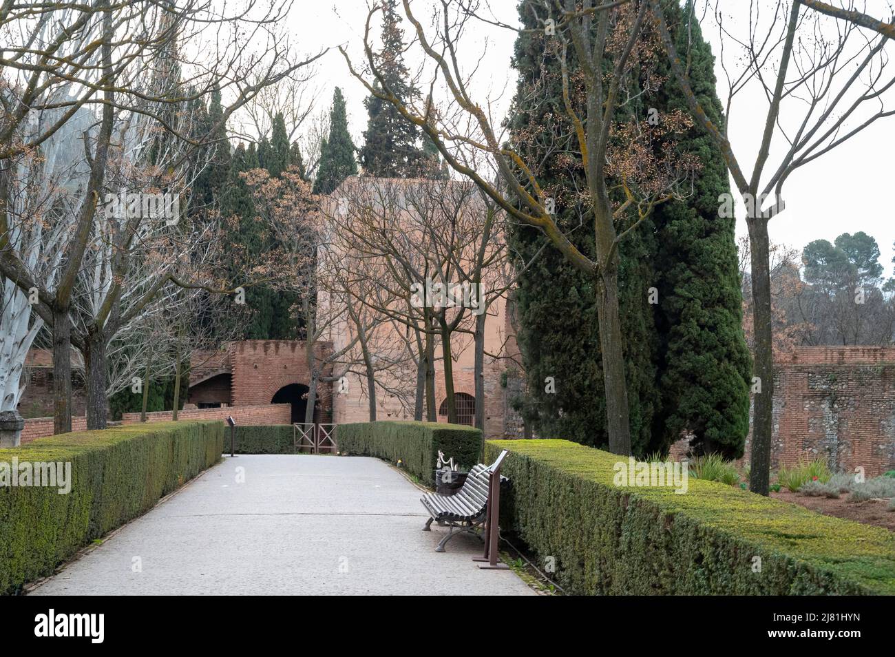 Old walls and buidings of medieval fortress Alhambra, Granada ...