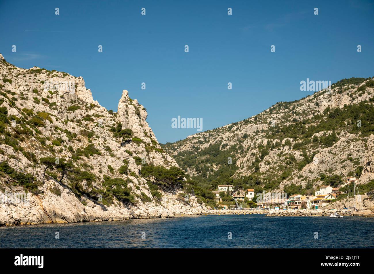 Limestone cliffs and blue sea near Cassis, boat excursion to Calanques ...