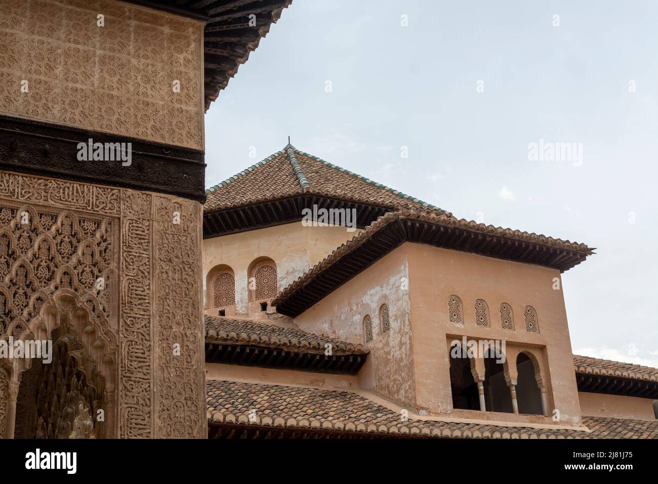 Old walls and buidings of medieval fortress Alhambra, Granada ...