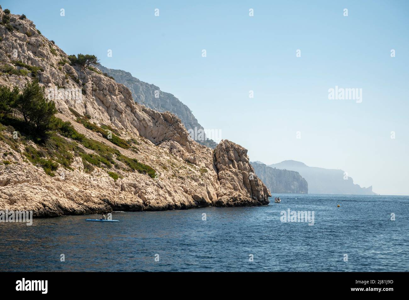 Limestone cliffs and blue sea near Cassis, boat excursion to Calanques ...