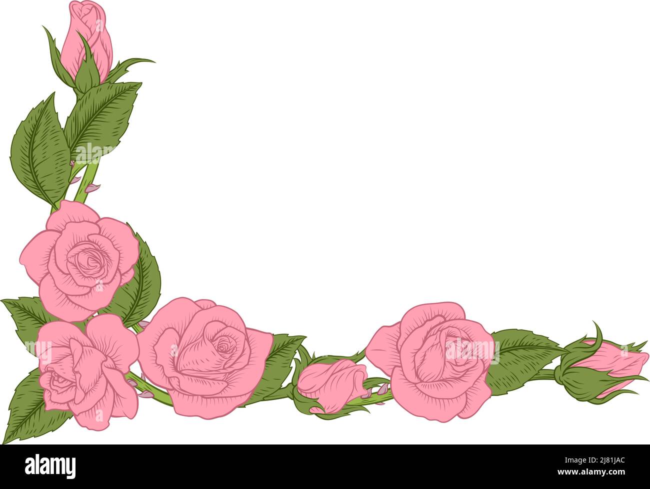 Roses Woodcut Vintage Style Flower Corner Design Stock Vector Image ...