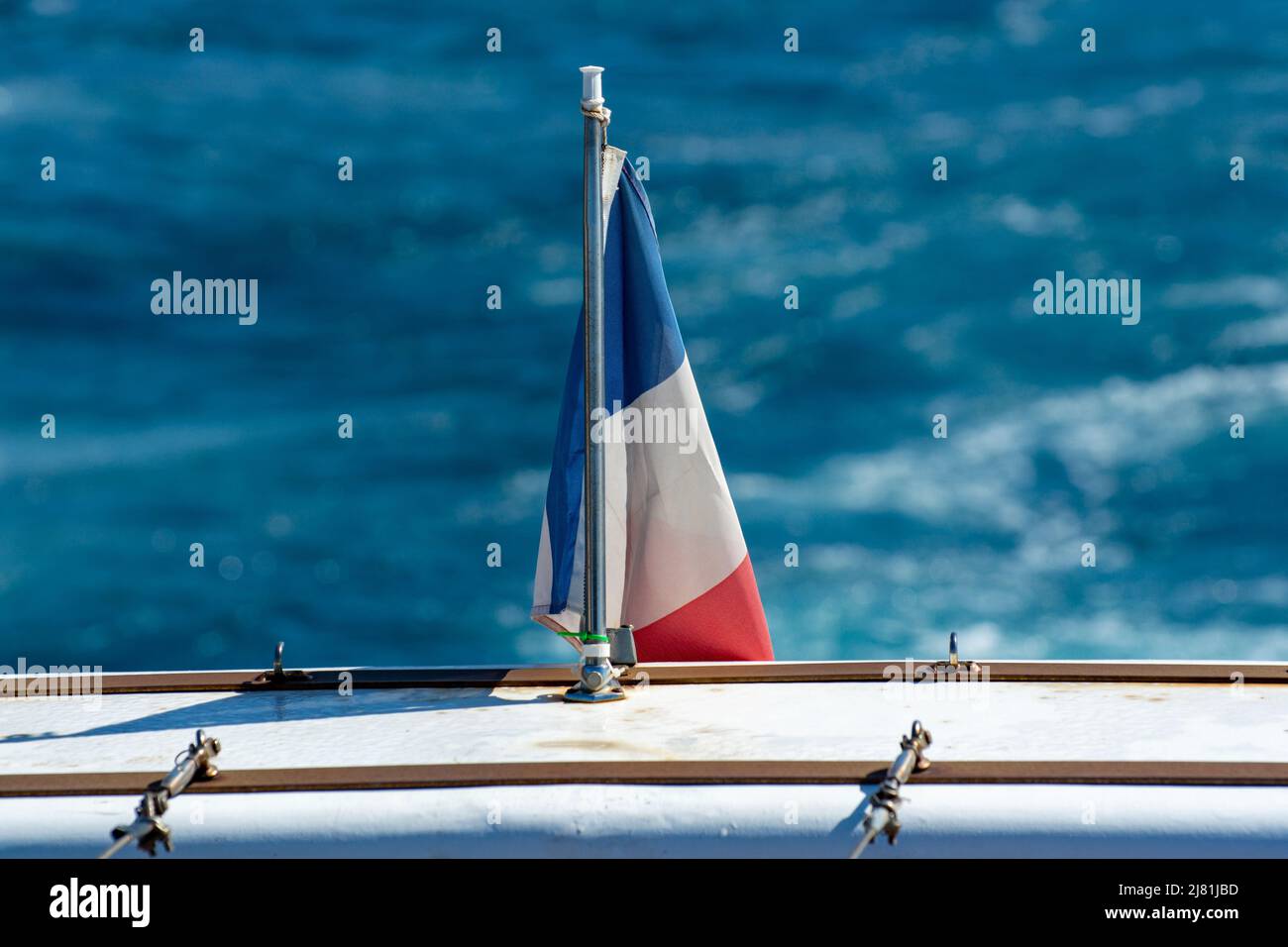 French flag, boat excursion to Calanques national park in Provence ...