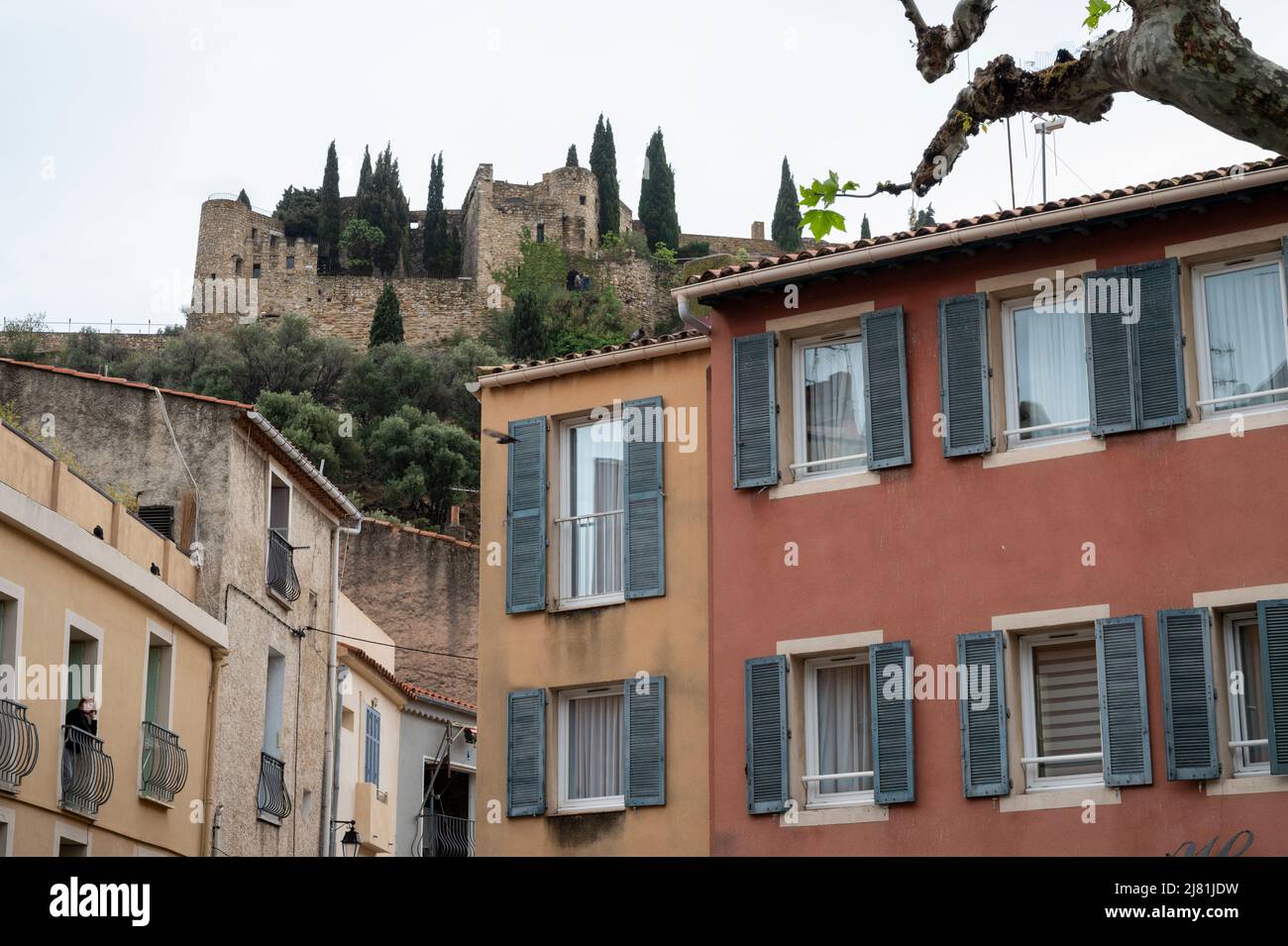 Rainy day in April in South of France, narrow streets and colorful ...