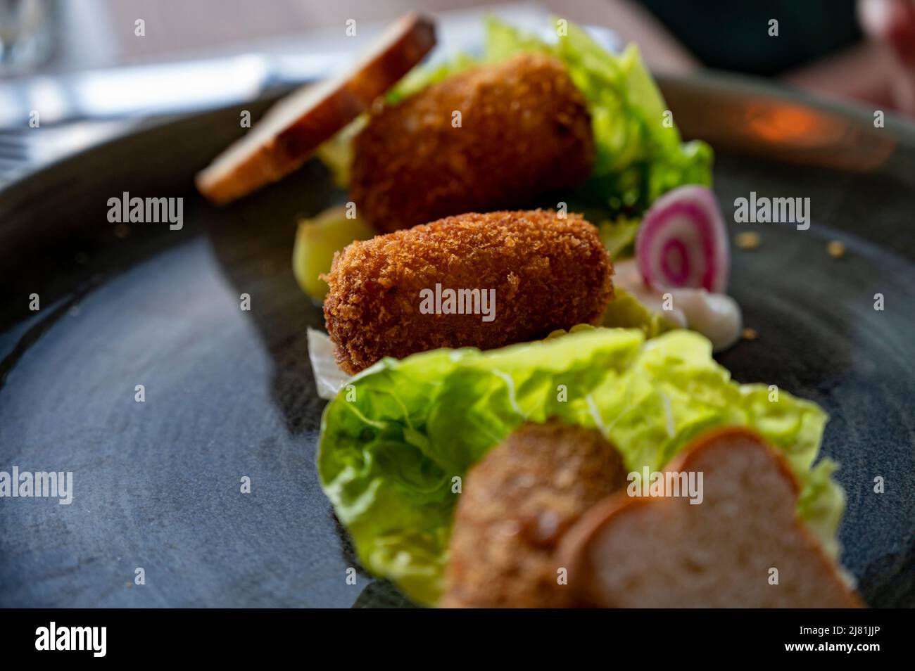 Dutch fast food, deep fried croquettes filled with ground beef meat and ...