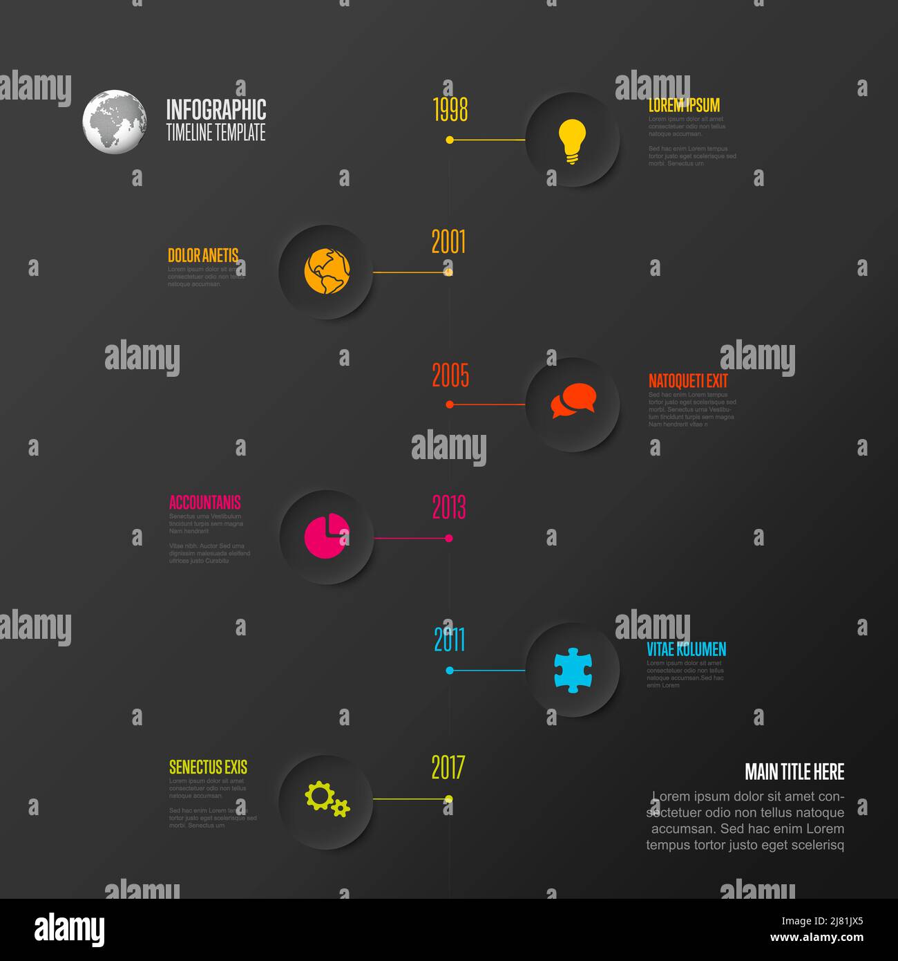 Vector dark gray vertical progress steps template made from six light ...
