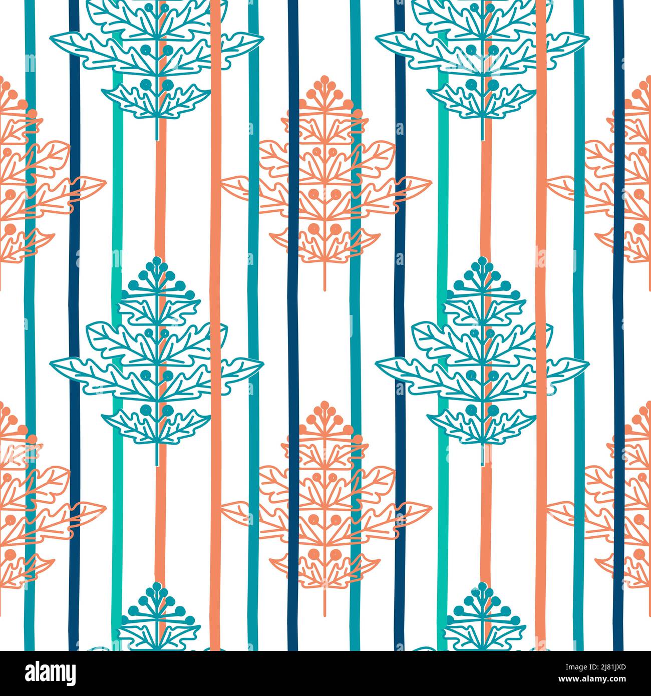 Seamless green-plant pattern, hand-drawn doodle. Monochrome palette ...