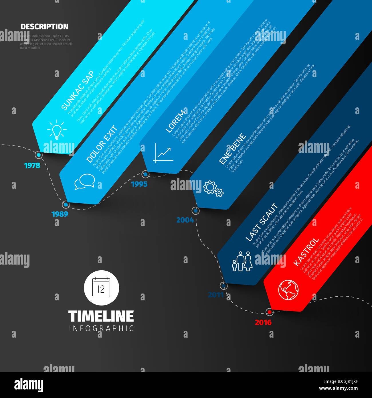 Blue and red color Infographic timeline report template with the ...