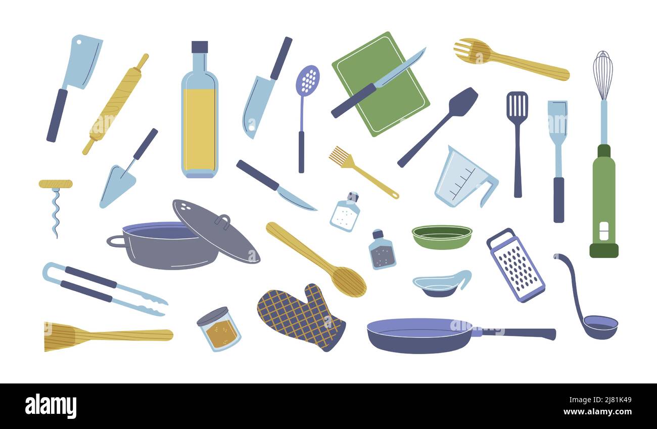 Kitchenware set. Kitchen tools and equipment, cartoon cooking appliance ...