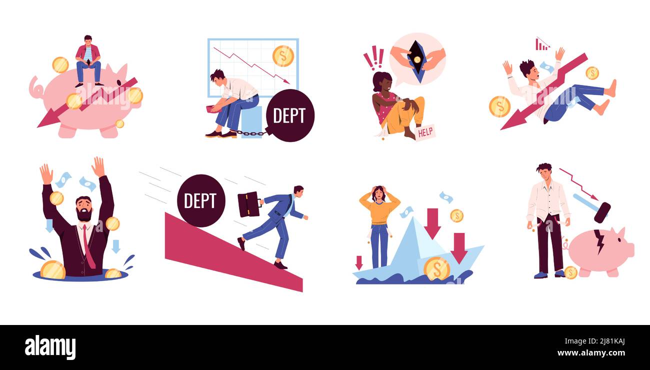 Financial crisis. Business bankruptcy, money loss, and economy collapse ...