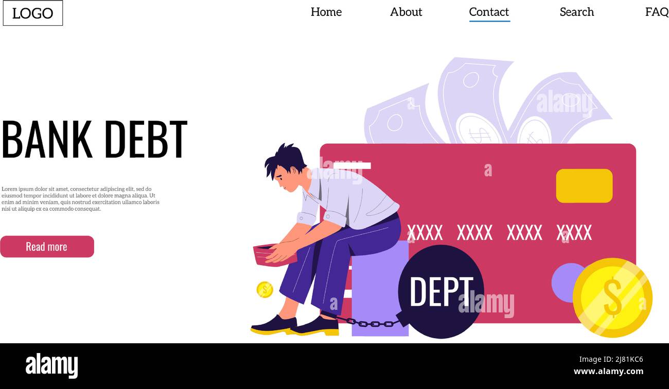 Loan landing. Borrow money and personal loan banner with bank debt and ...