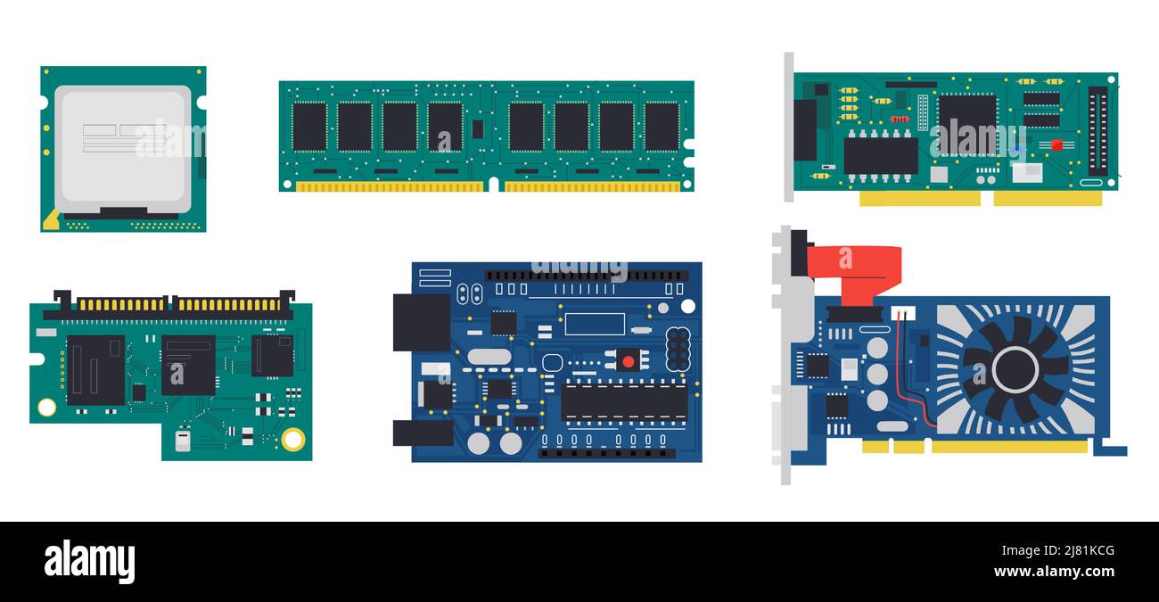 Electronic PCB. Electric circuit board with memory chip, conductor and ...