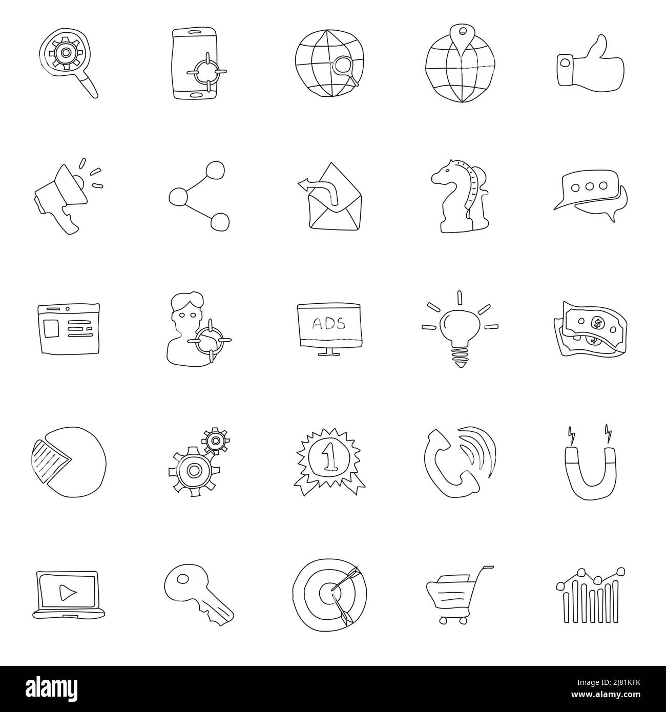 marketing hand drawn linear doodles Stock Vector Image & Art - Alamy