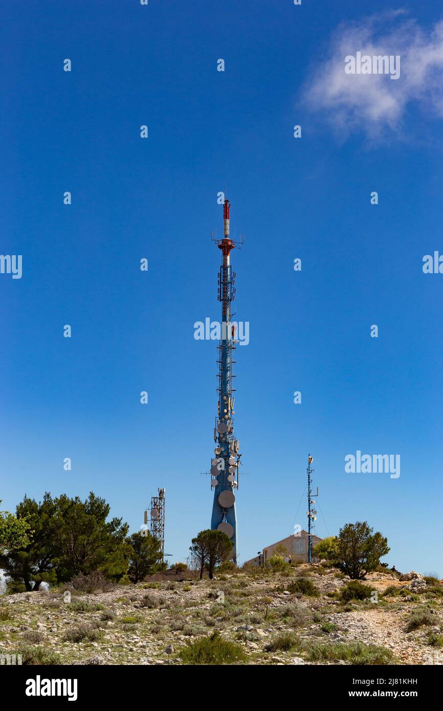 Radio and television transmitter tower above Dubrovnik Stock Photo - Alamy