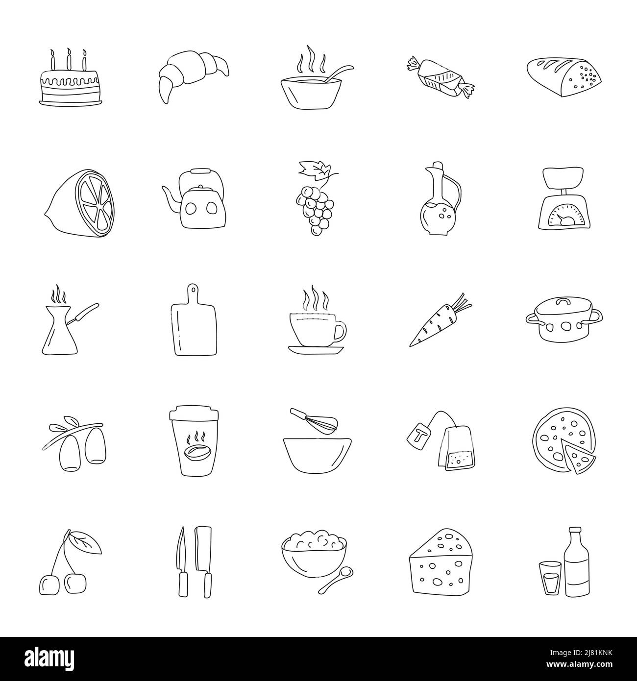food and kitchen hand drawn linear doodles Stock Vector Image & Art - Alamy