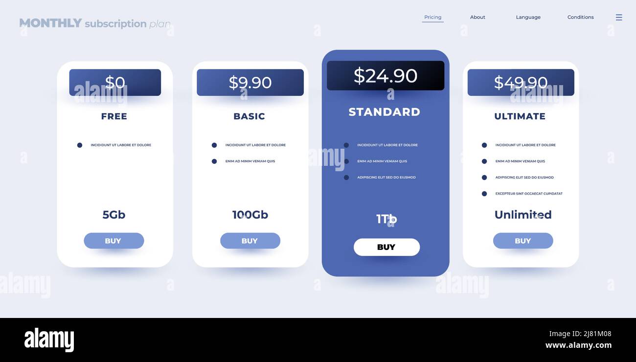 Comparison table. Feature checklist and monthly price plan ...