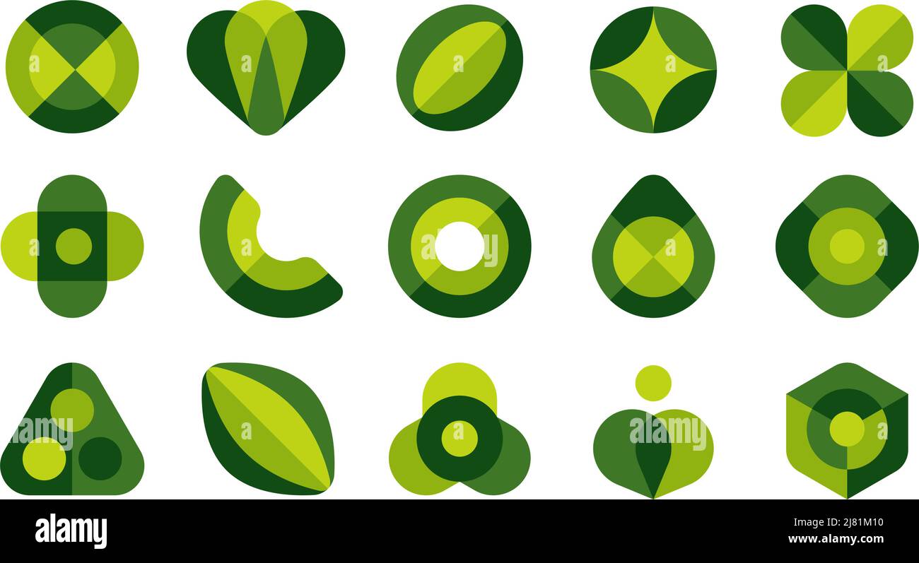 Minimalistic logo shapes. Abstract green geometric elements, healthy ...