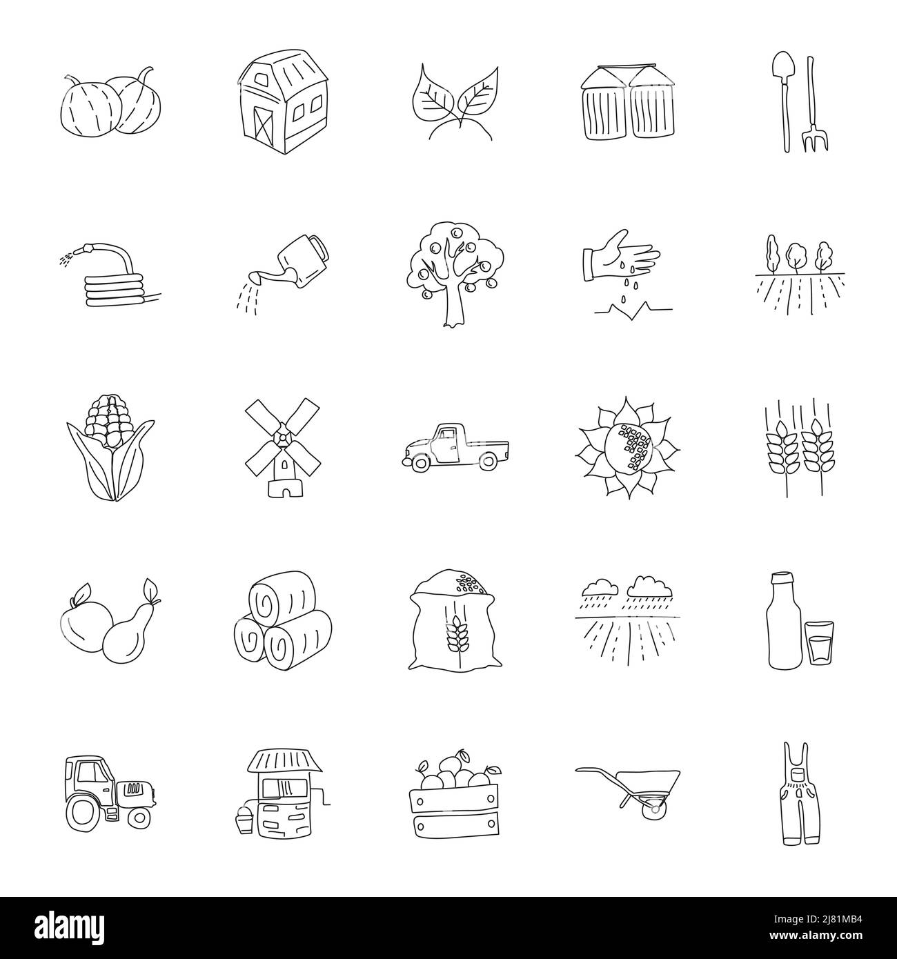 agriculture and farming hand drawn linear doodles Stock Vector Image ...