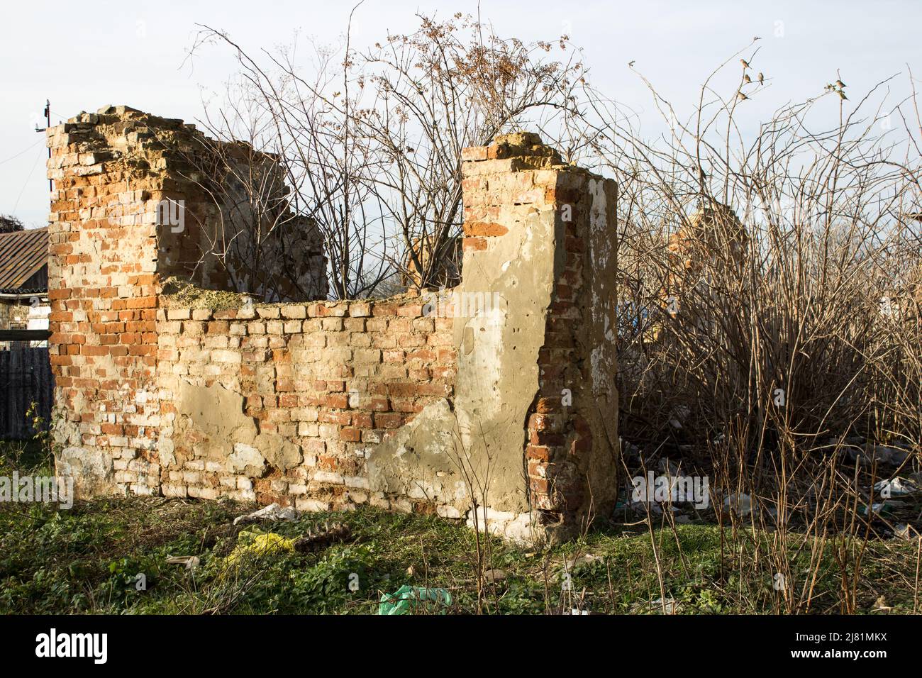 wall of the destroyed warehouse Stock Photo - Alamy
