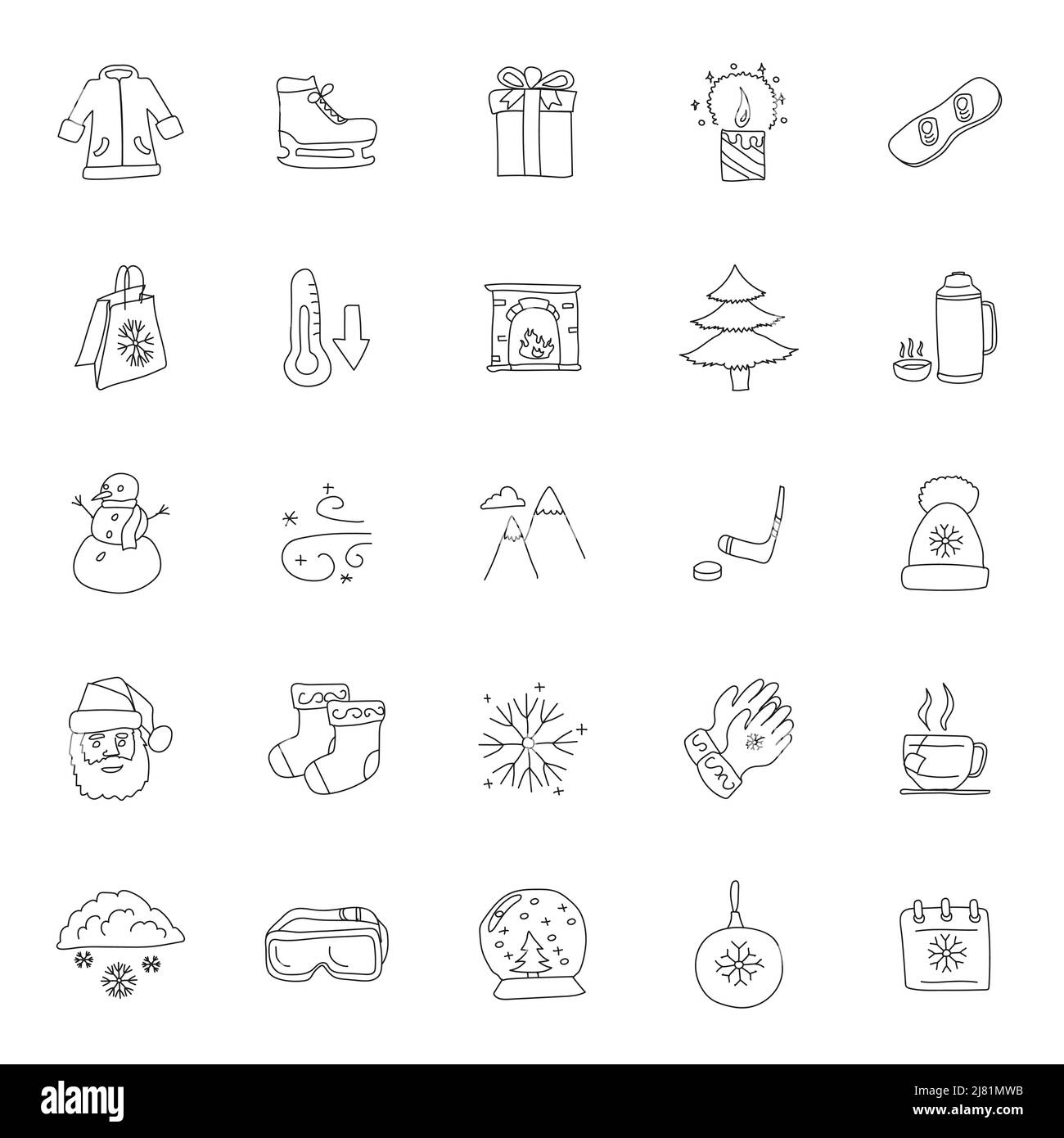 winter hand drawn linear doodles Stock Vector Image & Art - Alamy