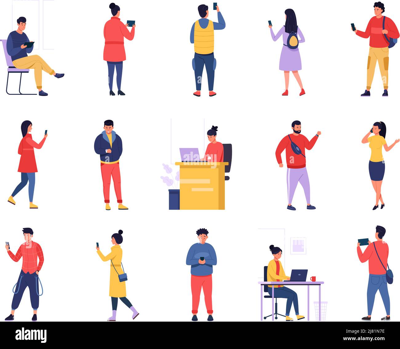 People with gadgets. Cartoon men and women with laptop, smartphone ...