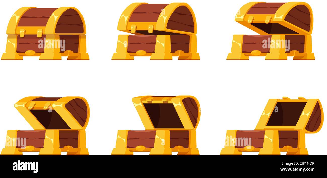 Open treasure chest. Cartoon animation kit for wooden treasure chest ...