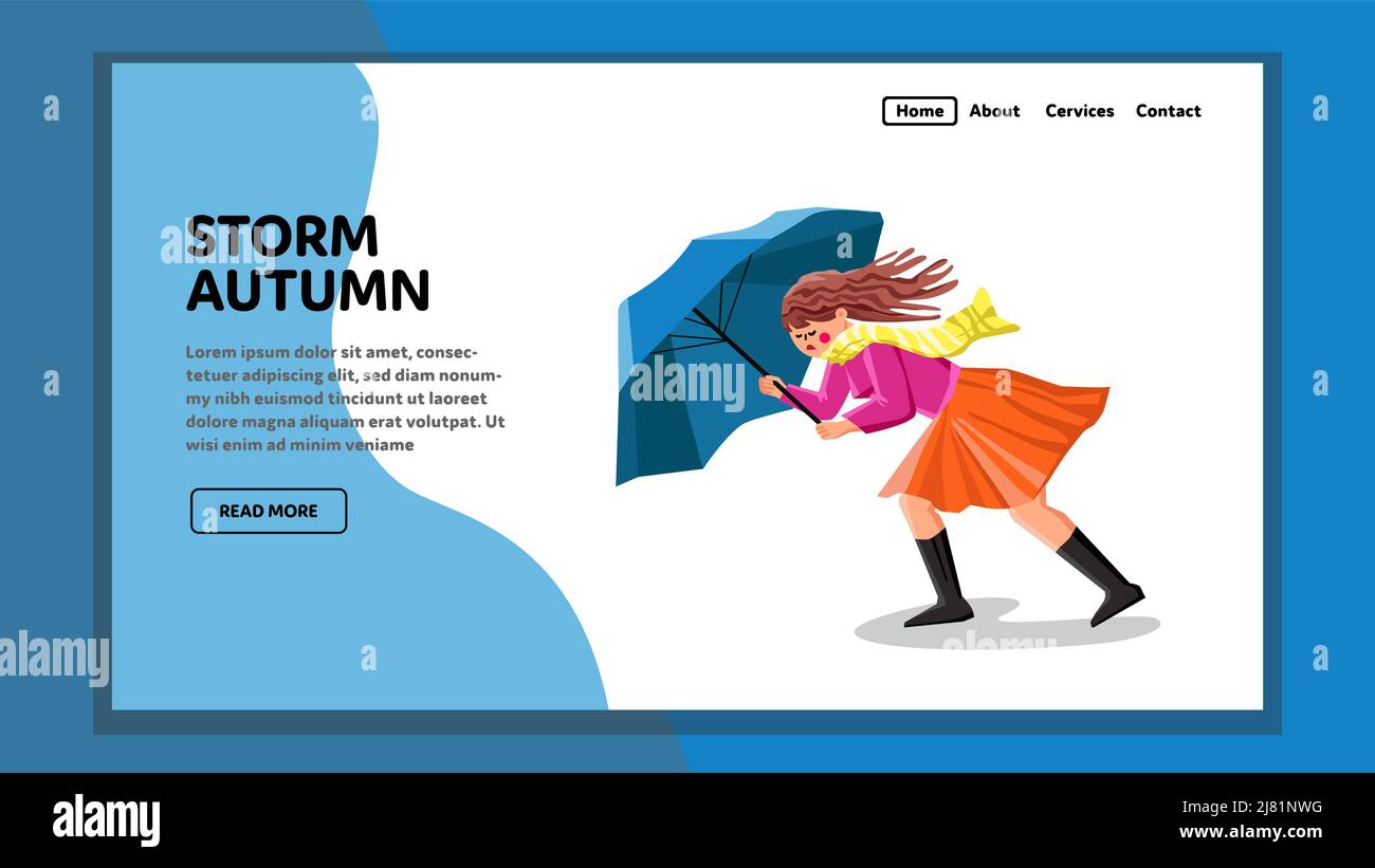 In Storm Autumn Weather Walking Young Girl Vector Stock Vector Image ...