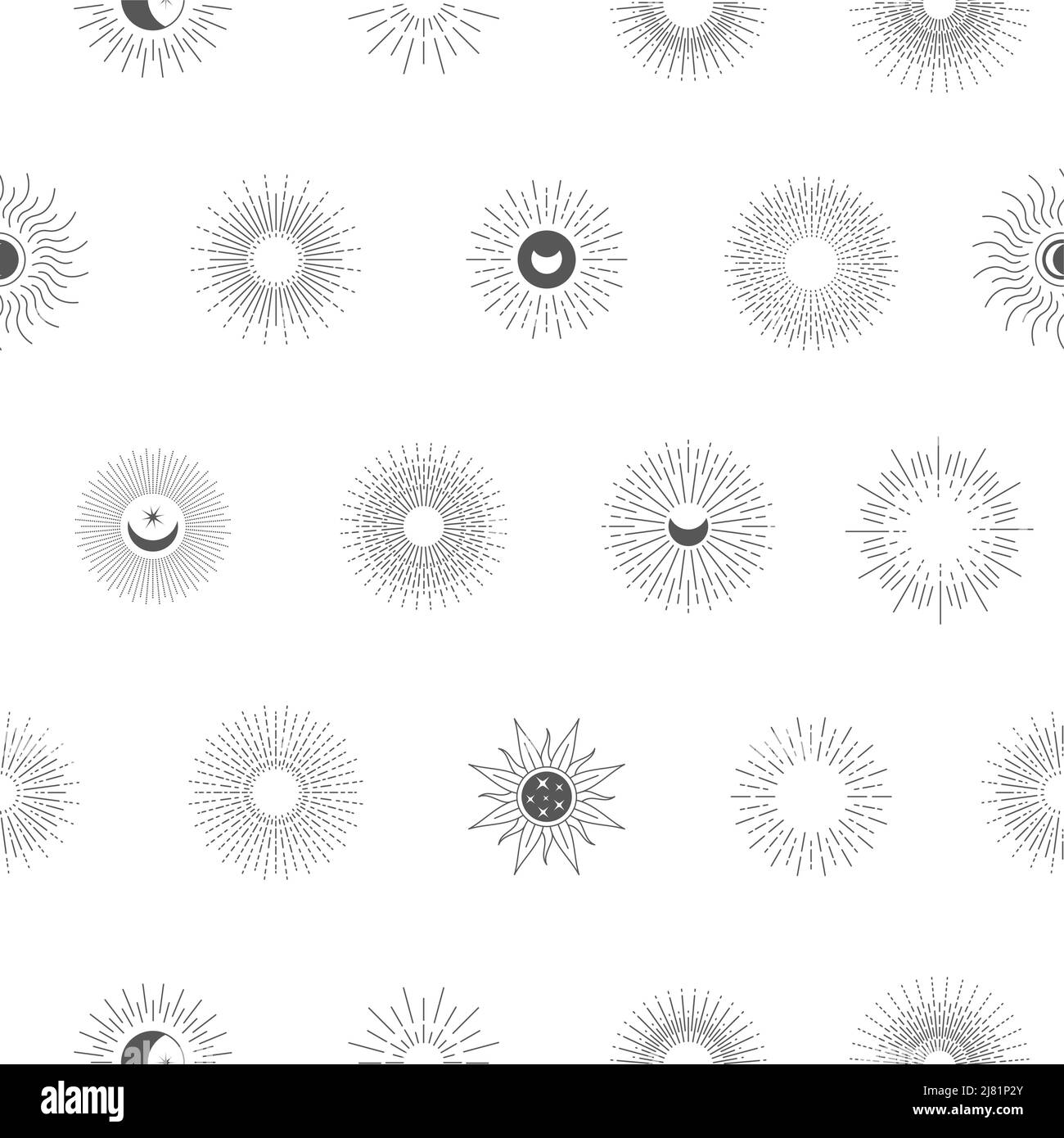 Line sun pattern. Seamless print with sun bohemian decorative outline ...