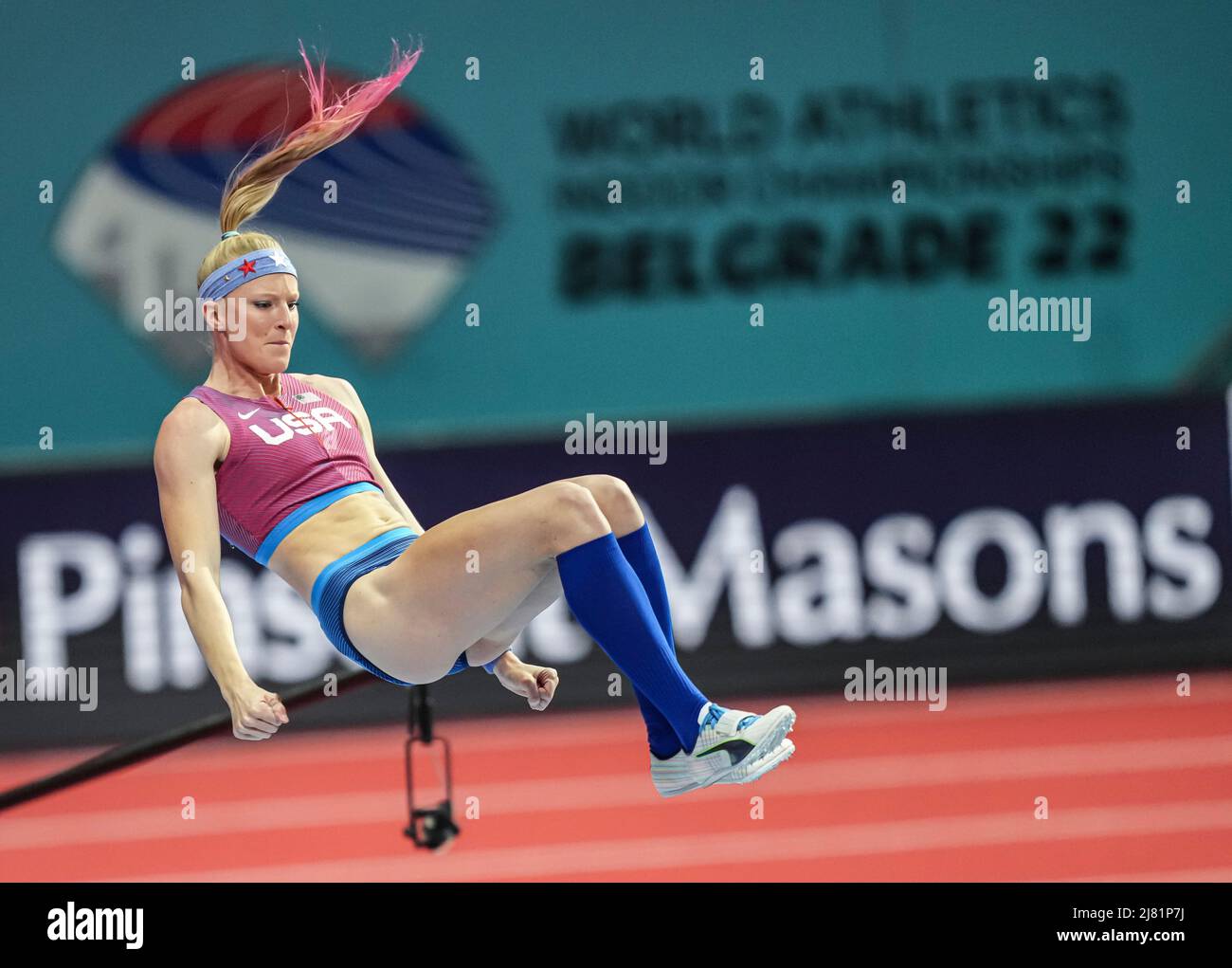 Sandi Morris jumping at the 2022 Belgrade Indoor World Championships in ...